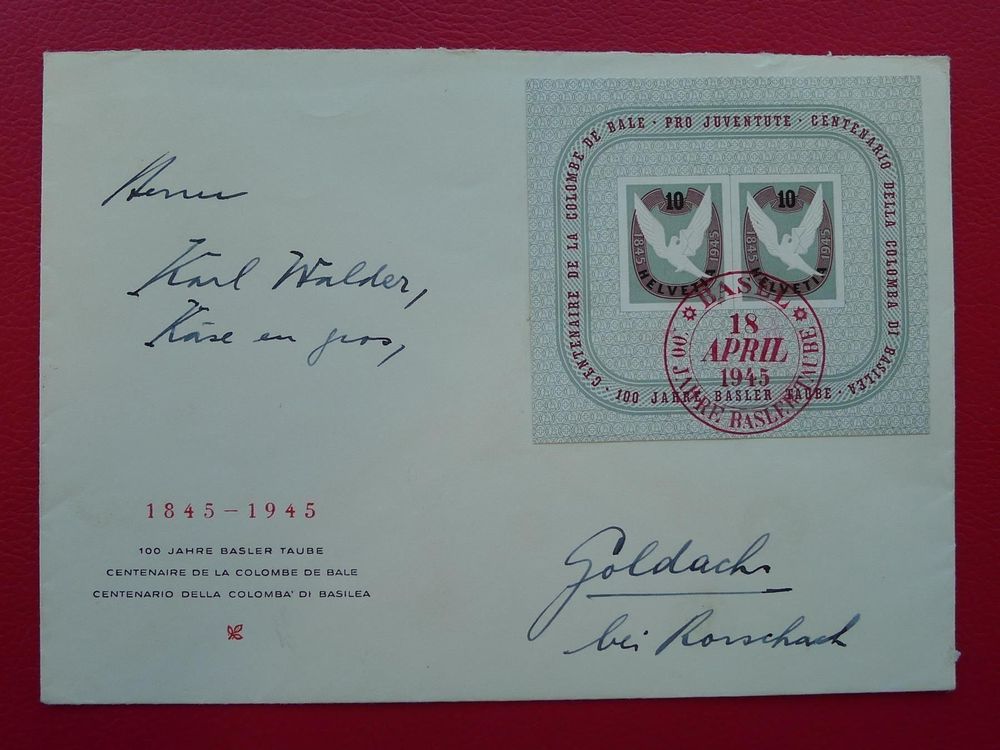 1945: W23 Baslertaube-Block auf Brief, Kat: 150.-+ (Gebraucht) in Sursee für CHF 18.5 – mit ...