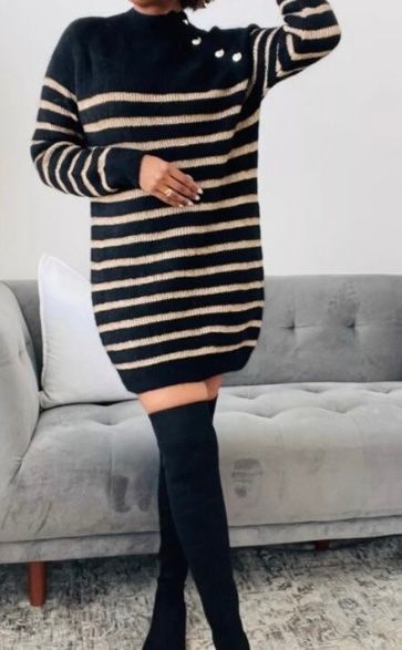 Sezane Tessa Mohair Wool Metallic Striped Knit Sweater Dress (Gebraucht ...