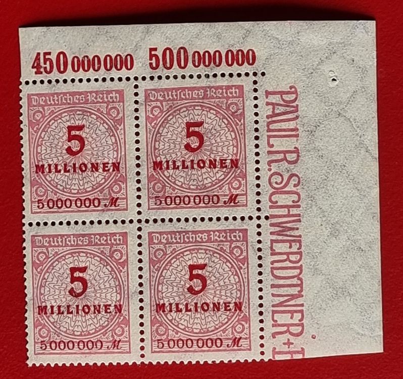 DEUTSCHES REICH INFLATION VIERERBLOCK 5 MILLIONEN 1923** (Neu (gemäss Beschreibung)) in Düdingen ...