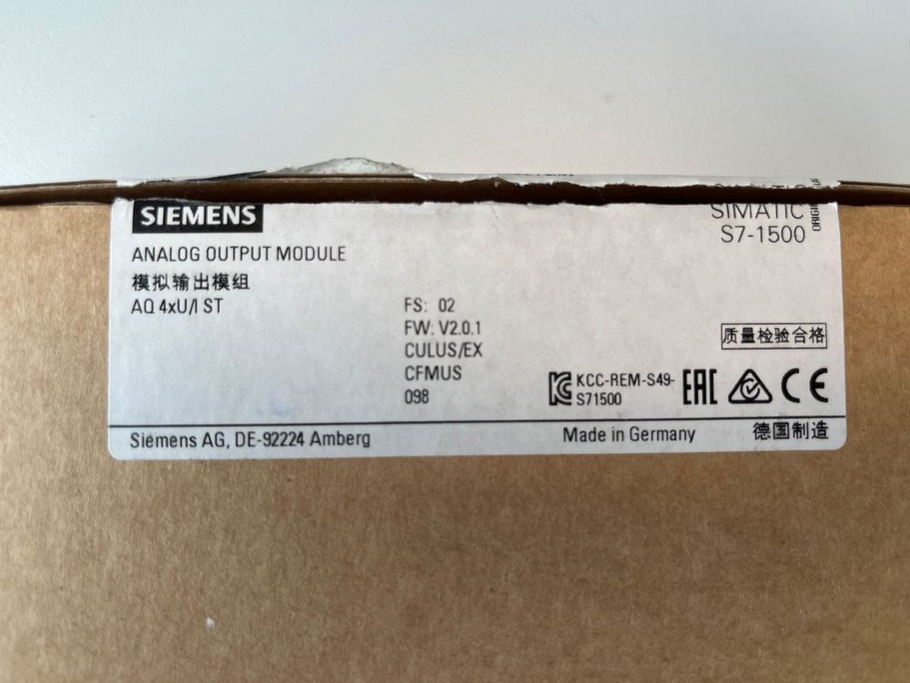 Siemens S7 Simatic S7 1500 Analog Output Module Aq 4xu I St Neu