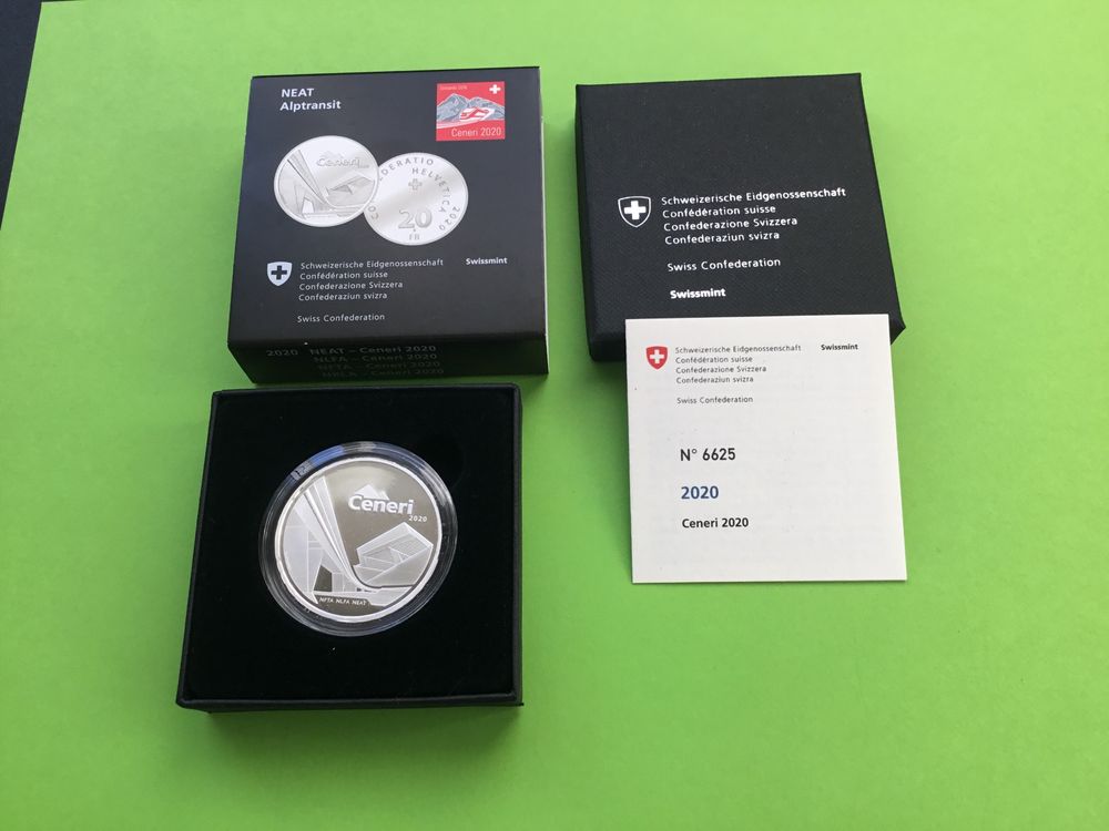 20 Franken Silbermünze " CENERI Alptransit "2020 NR.6625 (Neu und originalverpackt) in St ...