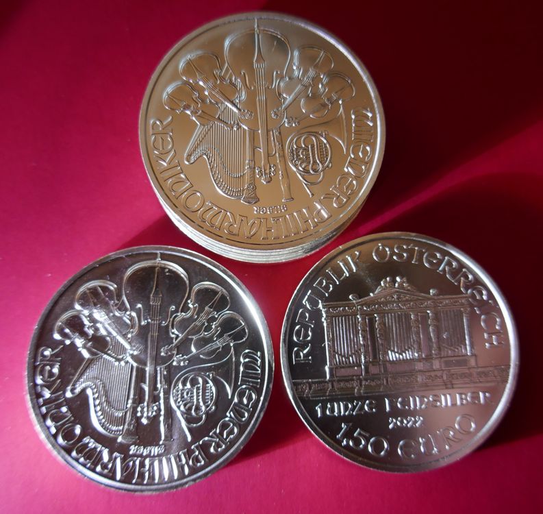 5 x 1 oz (fünf) Silber 999 Philharmoniker Austria Anleger. (Neu (gemäss ...