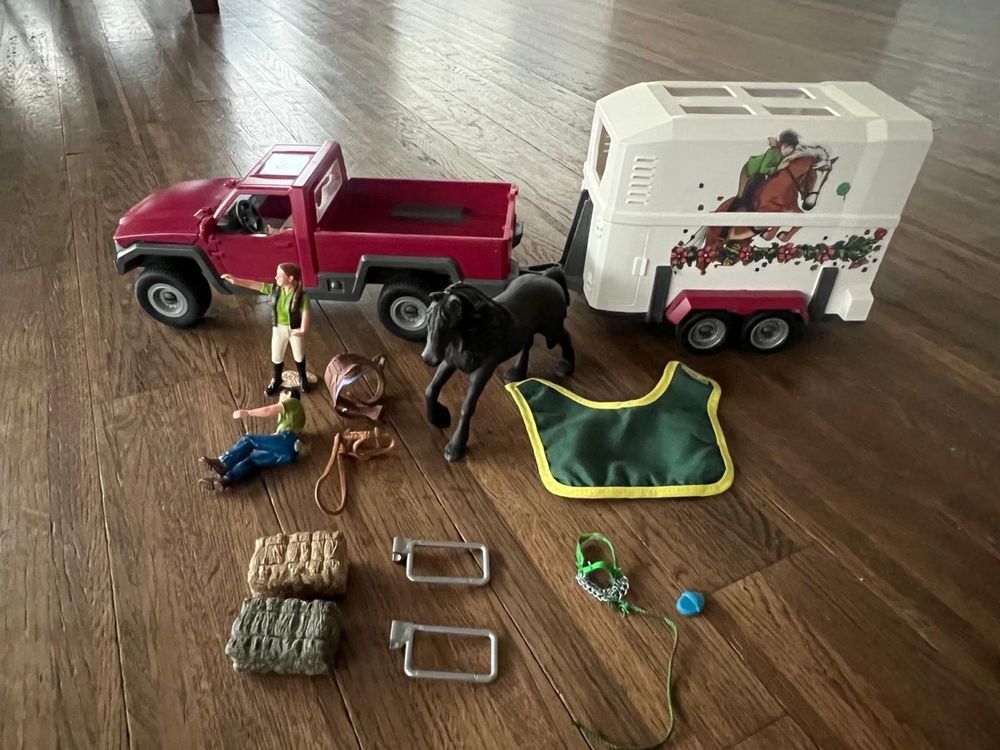 Schleich Pferde-Set: Pick-up mit Pferdeanhänger & Zubehör! (Gebraucht ...