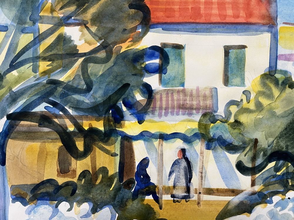 Aquarell / Vorgarten - Szene von Hans Jakob Barth 1973 (Gebraucht) in ...