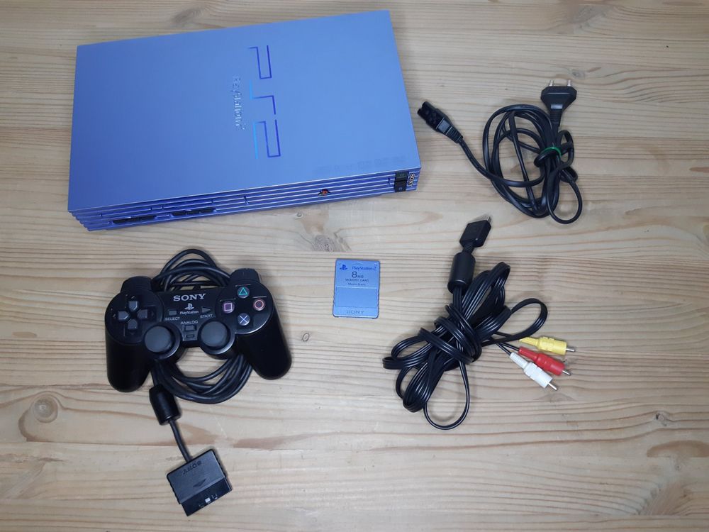 SONY Playstation 2 PS2 Aqua Blue Blau mit Zubehör (Gebraucht) in ...