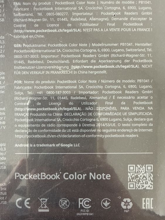 PocketBook Color Note - 10.3" e-ink - Android 12 - NEW! (Neu und originalverpackt) in Edlibach ...