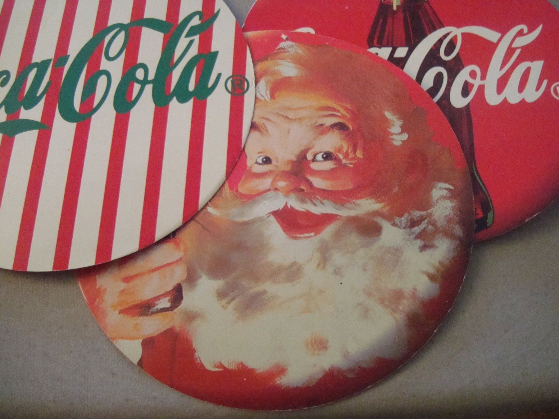 3 Coca Cola Karton Werbungen Santa mit Flasche Doppelseitig (Gebraucht ...