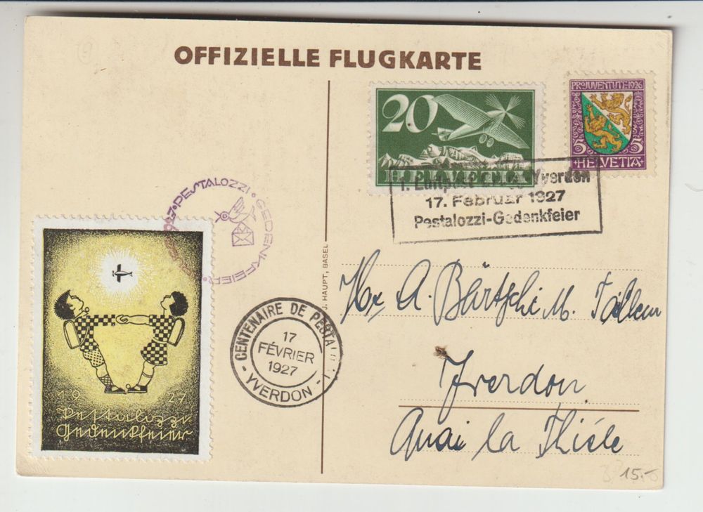 Flugpost 1927 Pestalozzi mit Vignette (Gebraucht) in Biel/Bienne für CHF 1 – mit Lieferung auf ...