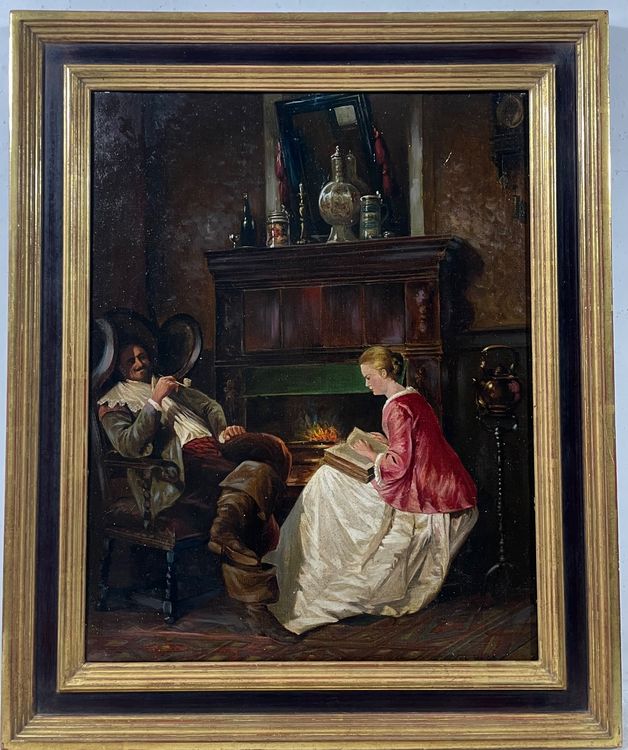 Charles Rode (XX) Gemälde - am Kaminfeuer (Gebraucht) in Root für CHF ...