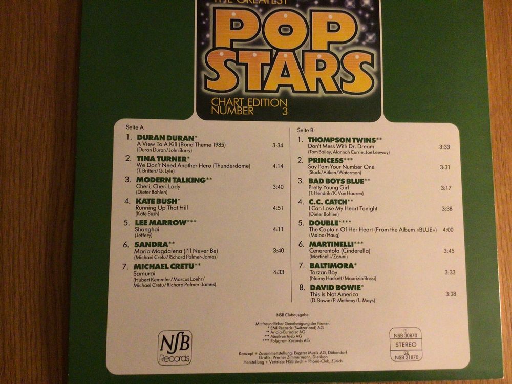 POP STARS, CHART EDITION 1,2 &3. 1984 - 1985, 3 Lps | Kaufen auf Ricardo