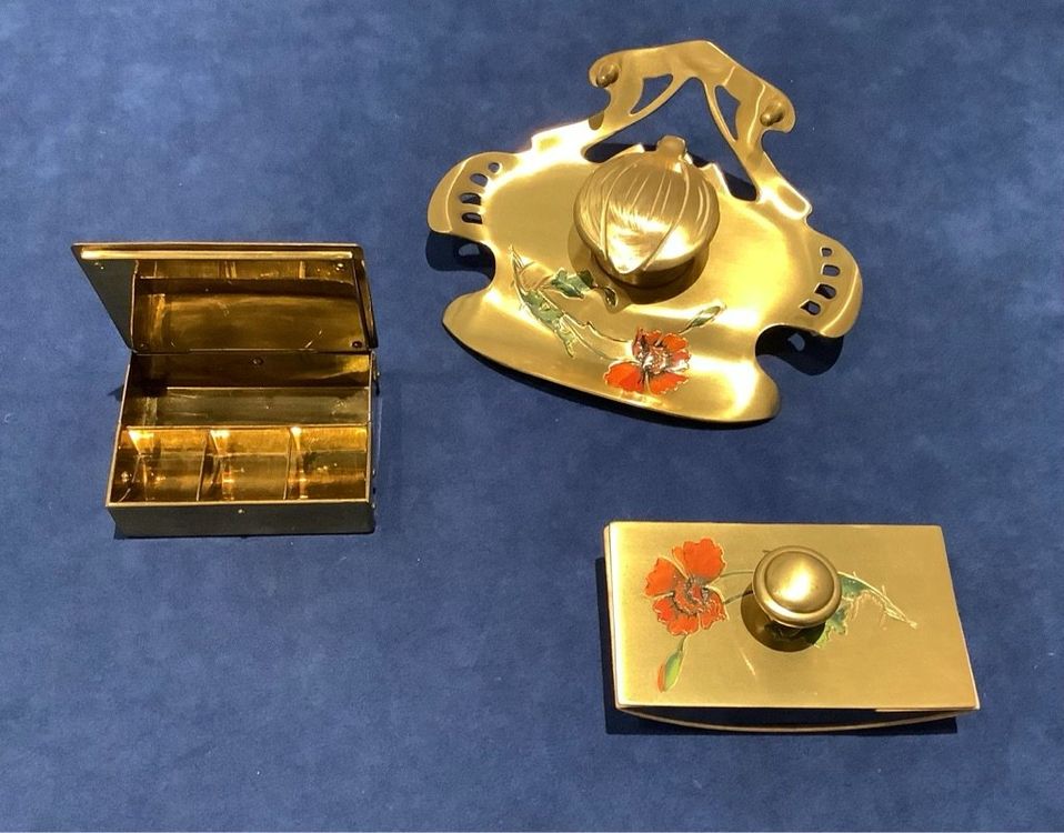 Tintengeschirr, Tintenwippe und Briefmarkendose aus Messing | Kaufen ...