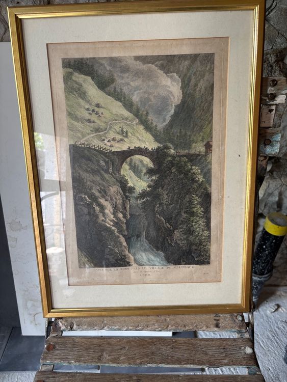 Antike Multibach-Brücke, kolorierter Stich, gerahmt, Rari... (Gebraucht) in Wildegg für CHF 290 ...