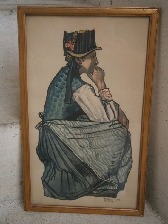 original Aquarell Ludwig Werlen Wallis Trachtenmädchen 2 (Gebraucht) in Burgdorf für CHF 385 ...