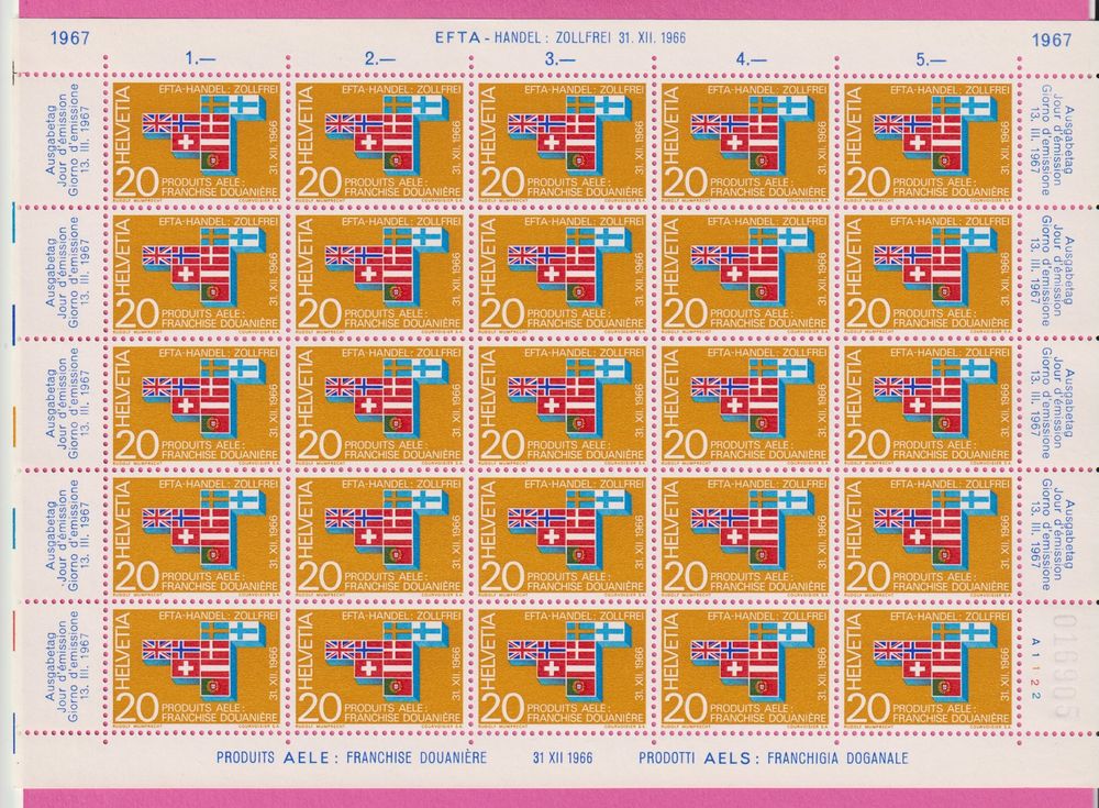 Frankaturware 1967 CHF 5.-- mit Bogennummer 016905 | Kaufen auf Ricardo