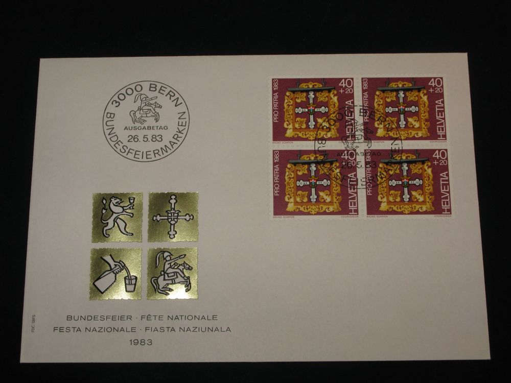 Pro Patria FDC 1983 Nr. 199 Wirtschaftsschilder II 4-Block (Gebraucht) in Riken AG für CHF 1 ...