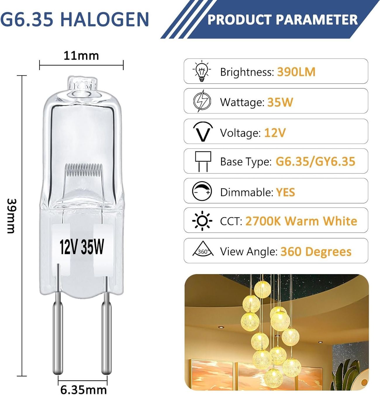 12 Stück GY6.35 Bi-pin Bulb Warm White 2700 K halogen lampe (Neu ...
