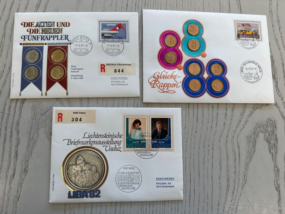 3 versch. Münzbriefe Schweiz und FL (Neu (gemäss Beschreibung)) in Herisau für CHF 9 – mit ...