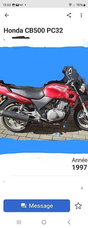 Honda CB 500 Pc32(32 KW)1997 exp.07.24 43km. tb état, rare. (D'occasion ...