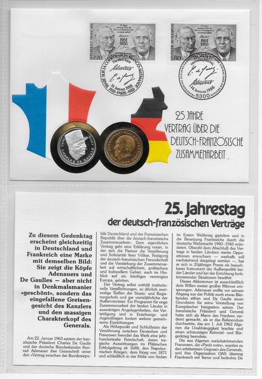 Münzbrief 25 Jahre Deutsch-Französische Zusammenarbeit 999,9 (Neu (gemäss Beschreibung)) in ...