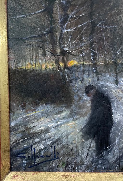 Winterliche Wald Szene Gemälde unleserlich Signiert | Kaufen auf Ricardo