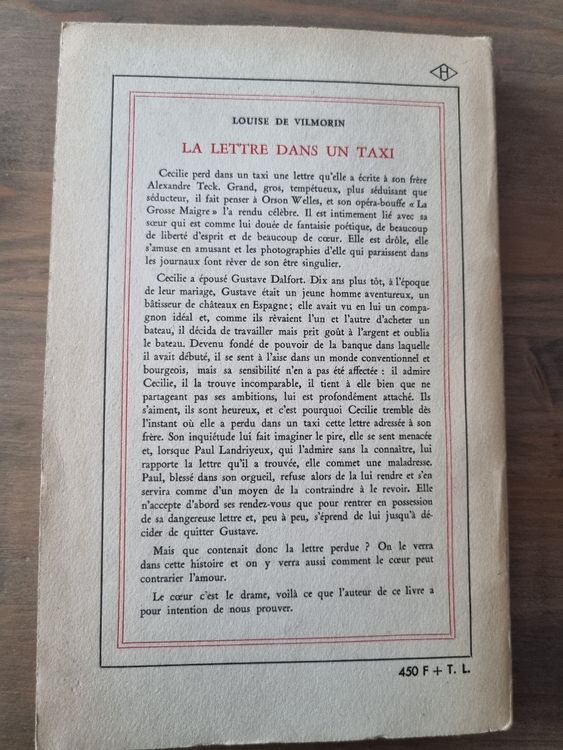 Livre Louise de Vilmorin dédicacé, la lettre dans un taxi (Gebraucht ...
