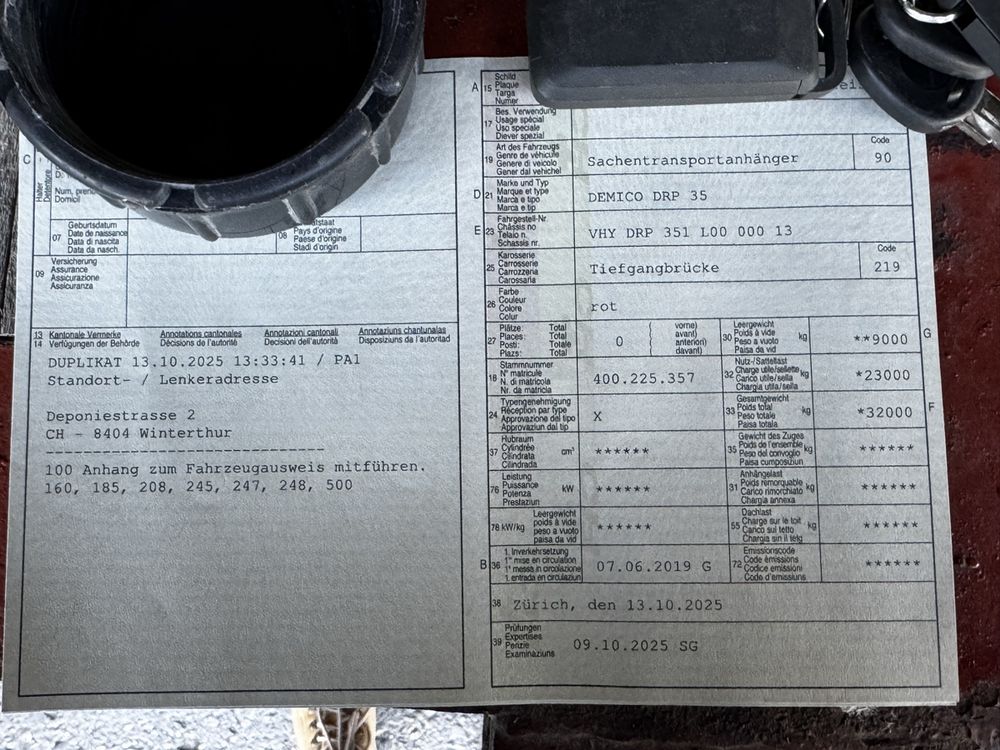 Tiefgang Anhänger / Tiefgänger DEMICO DPR 35 REVIDIERT (Gebraucht) in ...