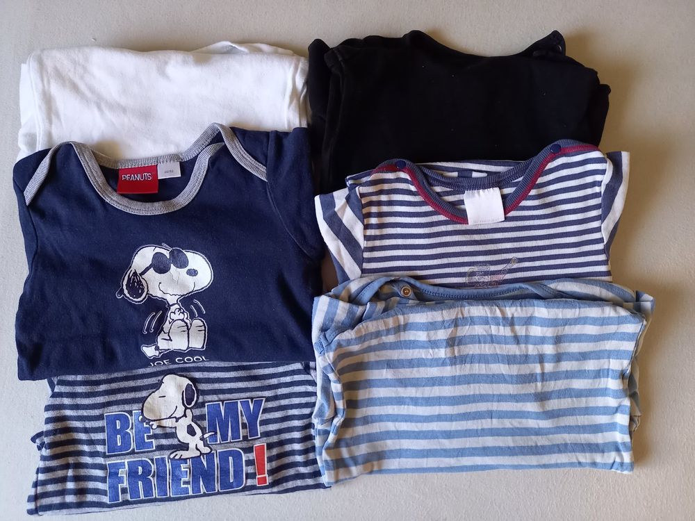 Set 6 Langarm Bodies Gr. 86 / 92 gestreift / Snoopy | Kaufen auf Ricardo