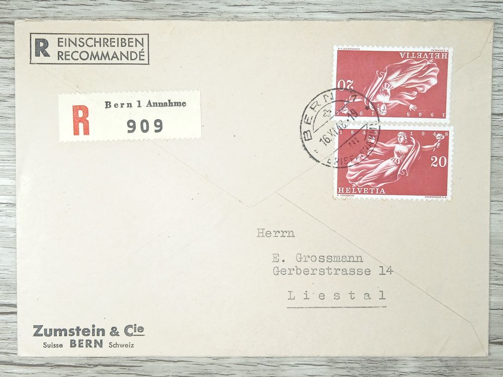TR10 Enveloppe + Timbre Suisse 1948 (Gebraucht) in Cousset für CHF 0.85 – mit Lieferung auf ...