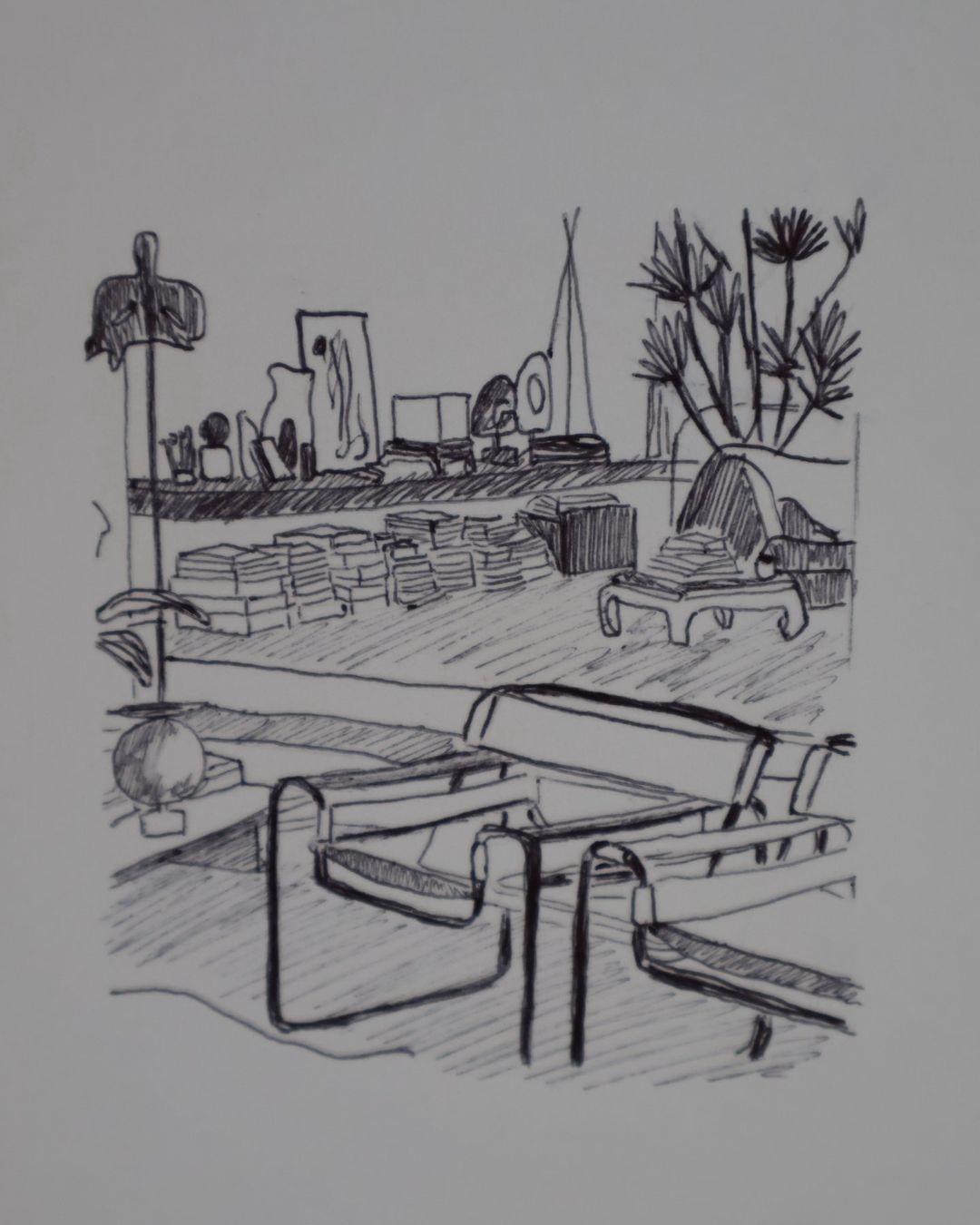 Mid-Century Interior Illustration – Pen on Paper, A5 (Neu und ...