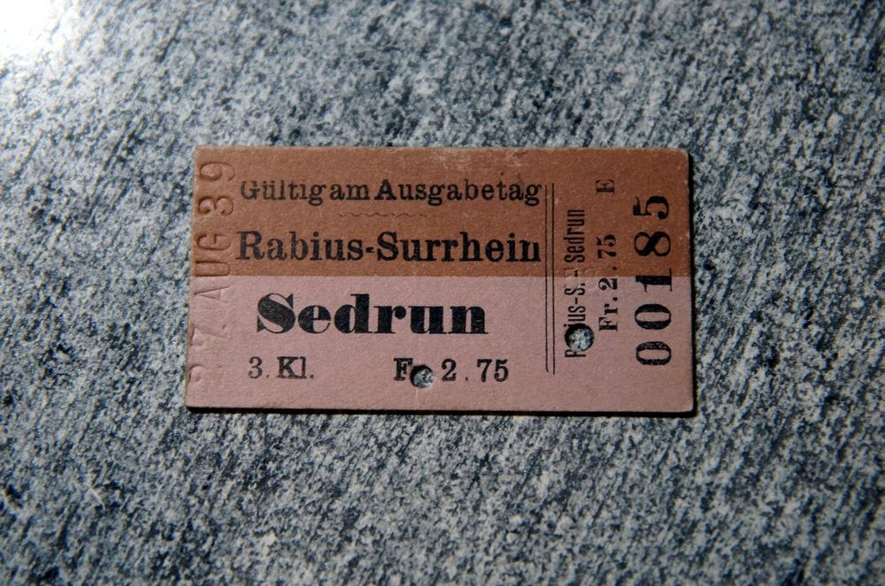 3.Kl. RhB Spezialbillet Rabius-Surrhein - Sedrun - 1939 (Gebraucht) in ...