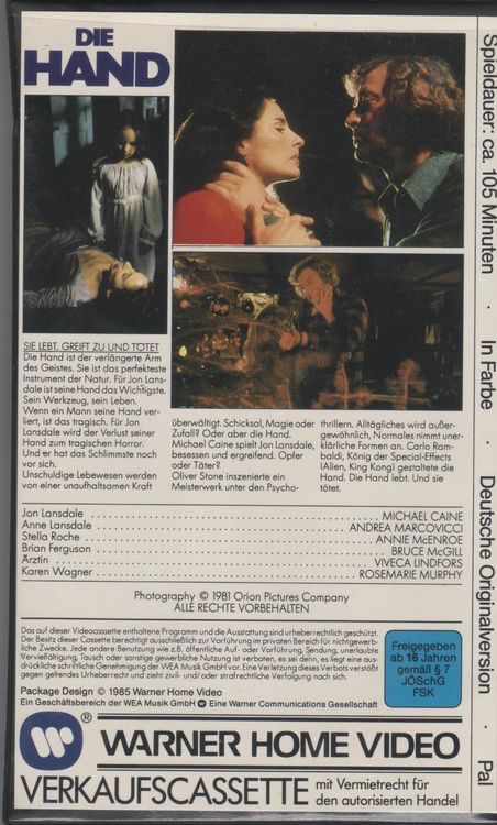 Die Hand (USA 1981) Oliver Stone Warner Home VHS PGV 72016 (Gebraucht ...