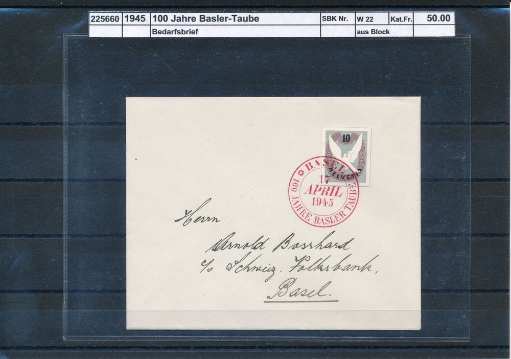 1945 "100 Jahre Basler Taube"-Blockausschnitt, Sonderstempel | Kaufen auf Ricardo