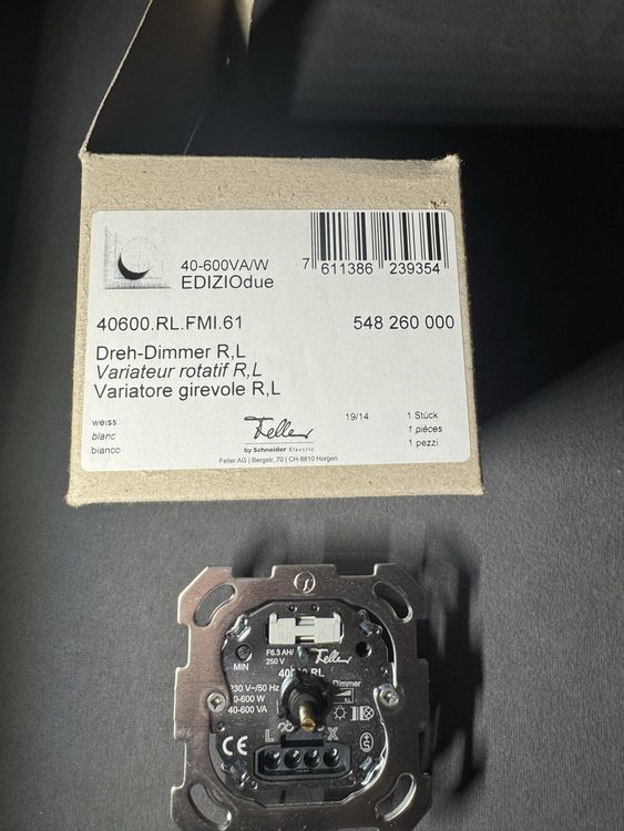 Feller EdizioDue Dreh-Dimmer Einsatz R.L 40-600VA/W, Neu (Neu (gemäss ...