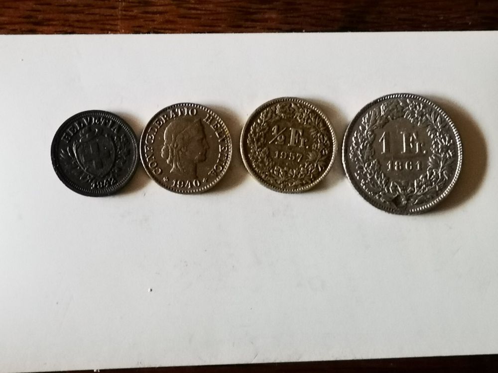 Schweiz Münze...1Fr.1861....50Rp 1957....5Rp 1940...1Rp 1942 | Kaufen auf Ricardo