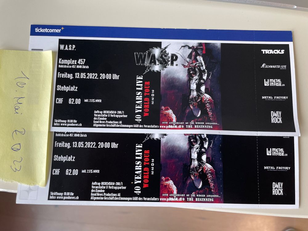 WASP Konzert - 10. Mai, Komplex 457 Zürich - beide Tickets | Kaufen auf ...