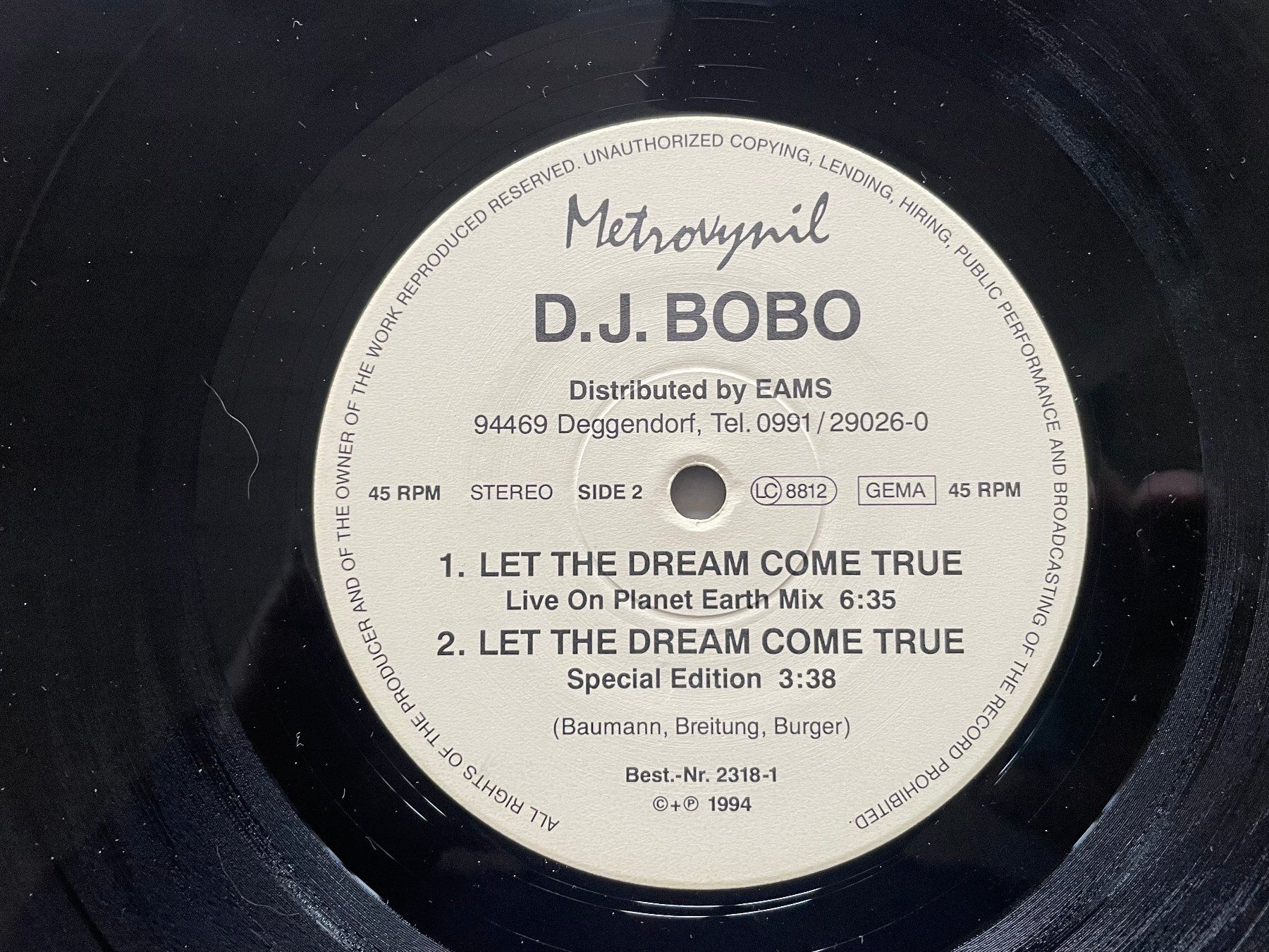 12'' Maxi, D.J. Bobo, Let the Dream come true, '94 (Gebraucht) in ...