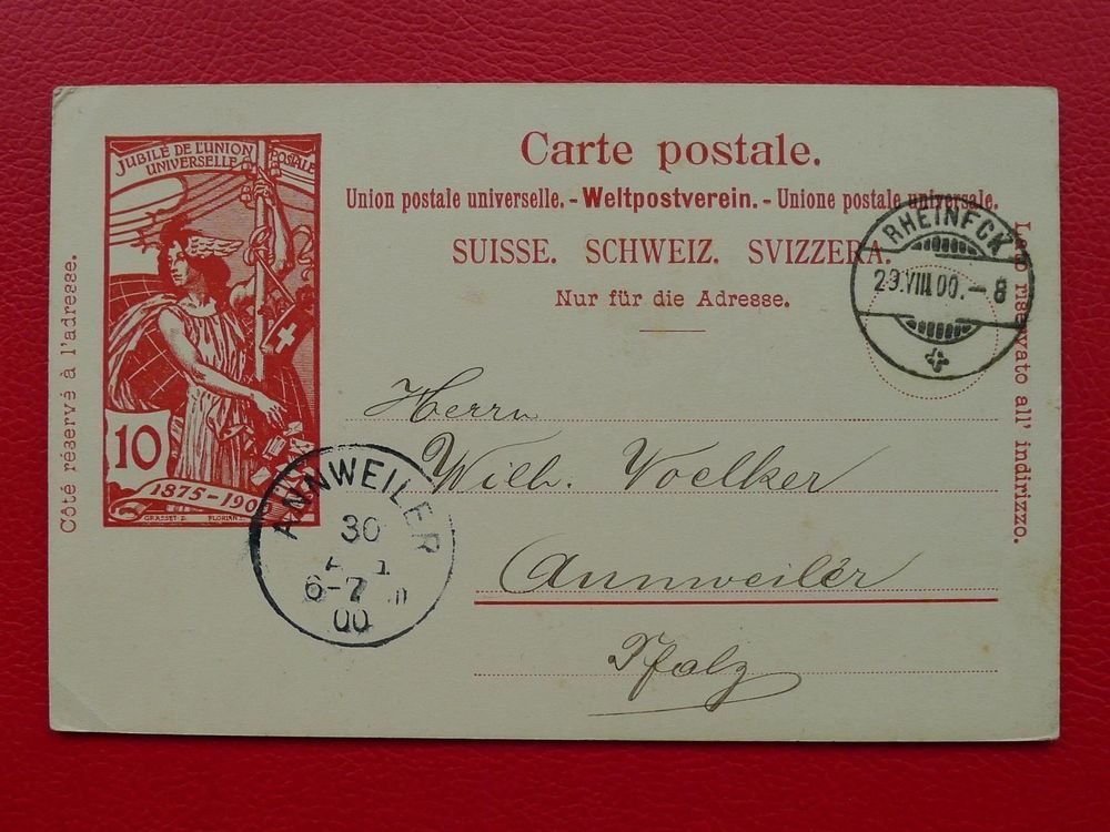 1900: saubere Karte; RHEINECK nach ANNWEILER (Pfalz, DE) (Neu und originalverpackt) in Sursee ...