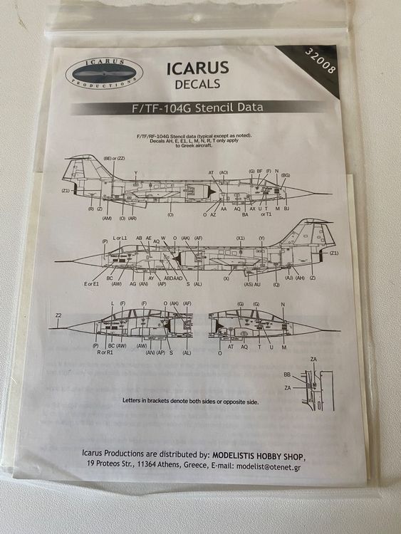 1/32 ICARUS F/TF-104G STARFIGHTER STENCIL DATA DECALS (Gebraucht) in ...