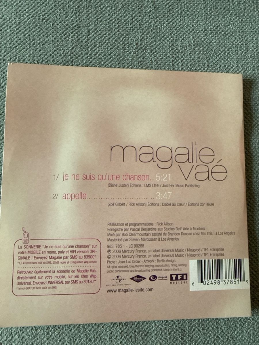 Magalie Vaé - Je ne suis qu'une chanson - CD Single comme ne (D ...