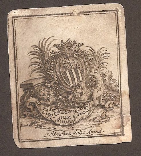 Ex-libris héraldique G. de Reynold, Fribourg, Gardes Suisses (D ...