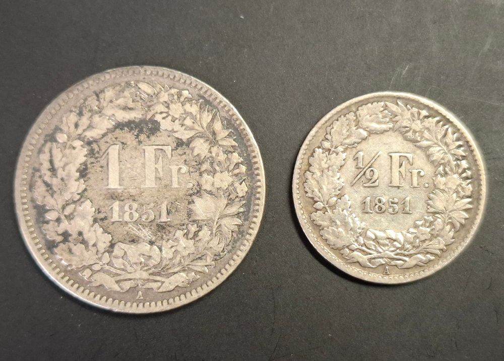 50Rp ss + 1Fr. Silber 1851 K 240.- (Gebraucht) in Bern 14 für CHF 160 – mit Lieferung auf ...