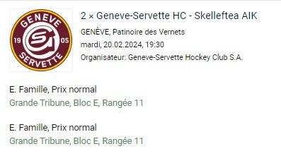 2 billets tribune principale finale CHL 2024 GSHC Skellefteå | Kaufen ...