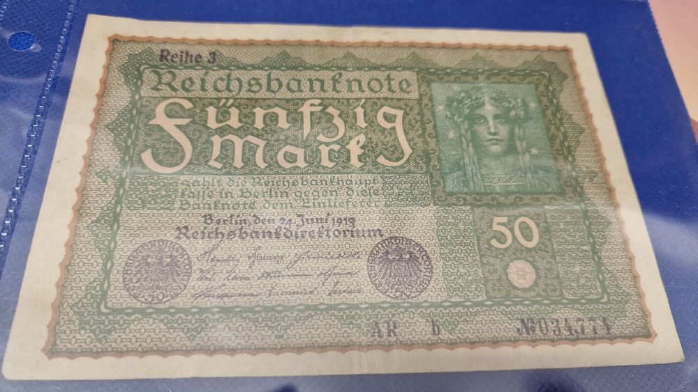 Historische 50 Reichsmark Banknote, Jahrgang 1919. (Gebraucht) in ...