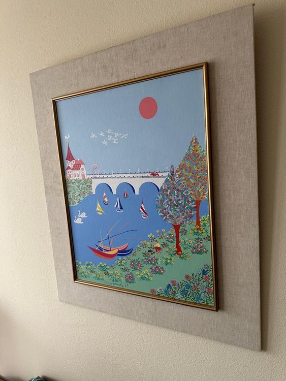 Tableau naïf encadré, scène lacustre printanière (D'occasion) à Genève ...