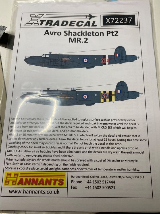1/72 AVRO SHACKLETON MR.2 PART 2 DECALS | Kaufen auf Ricardo