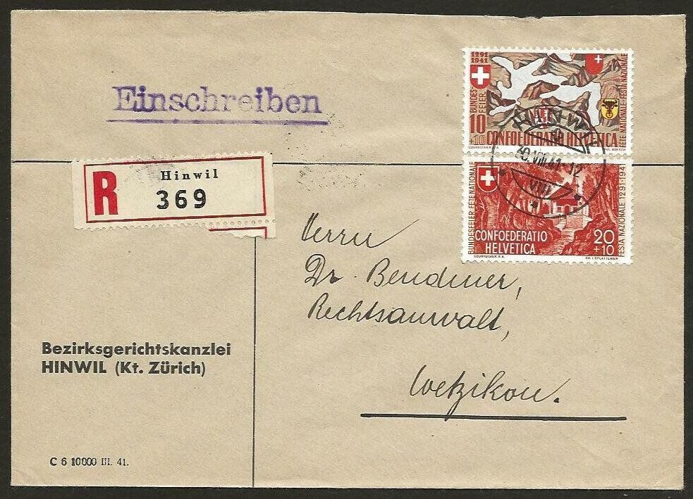 1941 30 Rp. R-Brief von Hinwil nach Wetzikon (Gebraucht) in Arlesheim für CHF 1 – mit Lieferung ...