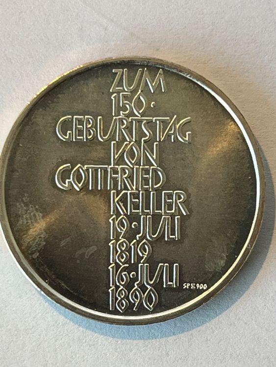Münze 1969 zu Ehren von Gottfried Keller zum 150. Geburtstag (Neu und ...
