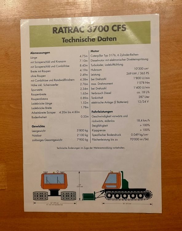 Ratrac Pistenraupe Prospekt (Gebraucht) in Wilderswil für CHF 10 – mit ...