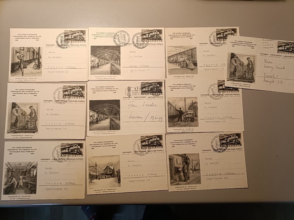 10 POSTKARTEN 100 JAHRE EISENBAHN MIT STEMPEL 1947 | Acheter sur Ricardo