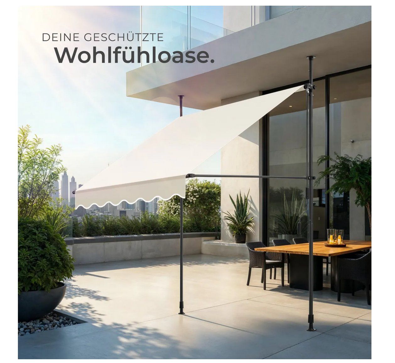 Klemmmarkise beige 150 x 180 cm mit HandkurbelUV-beständige (Neu ...